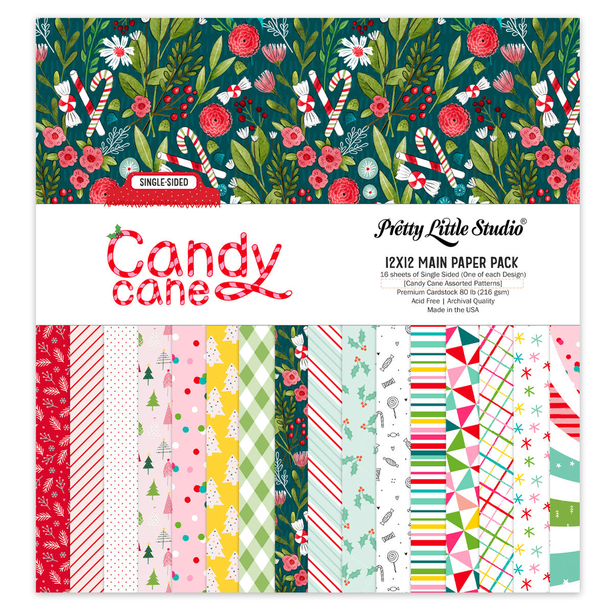 Pretty Little Studio Candy Cane - Main Single Sided 12x12 Paper Pack ...