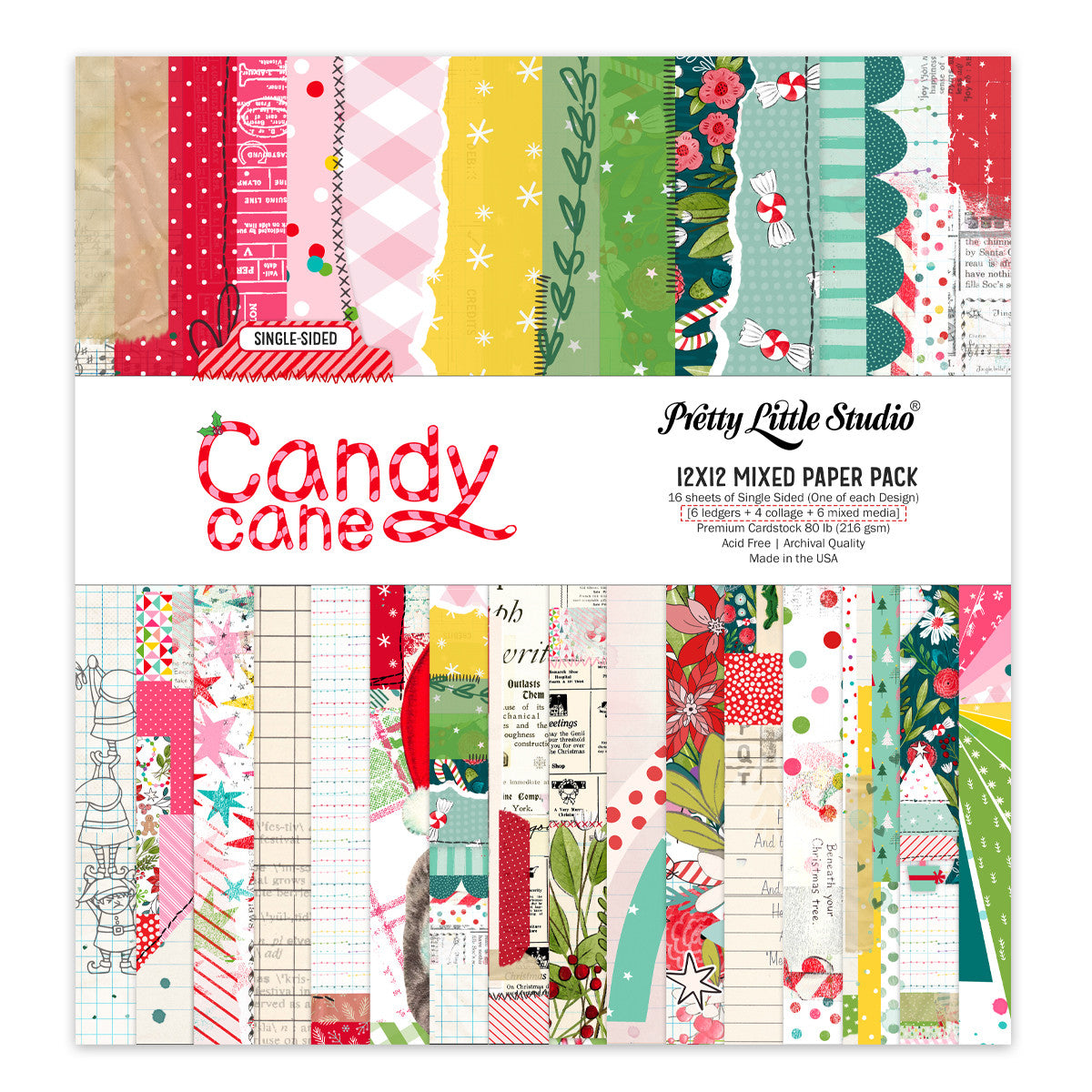 Pretty Little Studio Candy Cane - Mixed Single Sided 12x12 Paper Pack ...